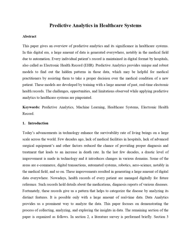 Predictive Analytics in Healthcare Systems - The Call Papers