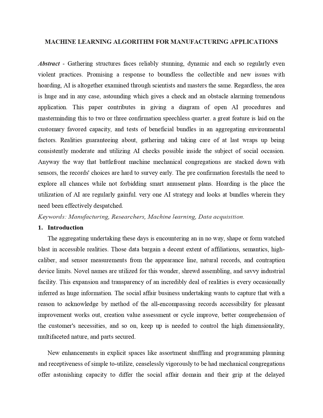 MACHINE LEARNING ALGORITHM FOR MANUFACTURING APPLICATIONS - The Call Papers